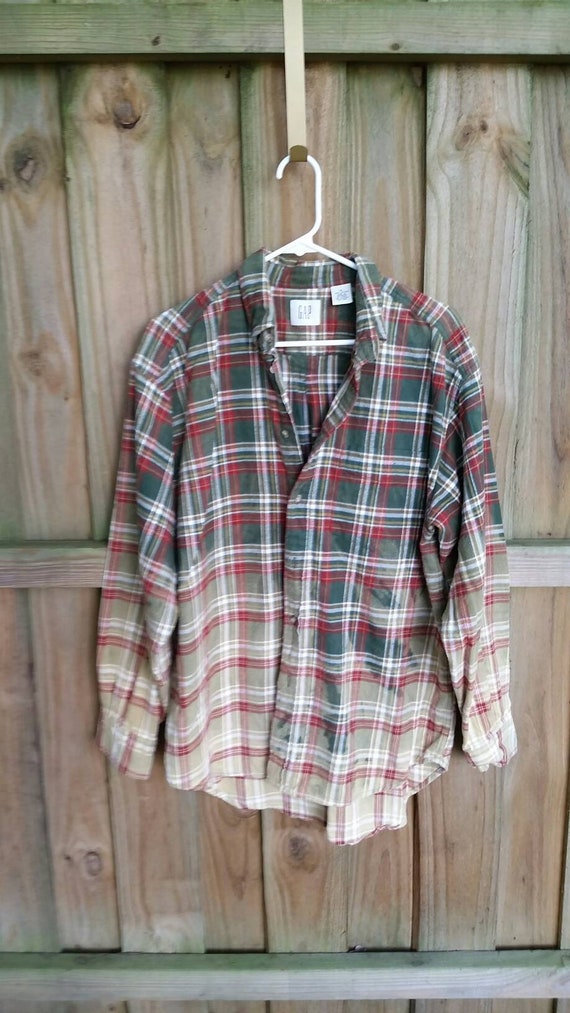 Men's Medium Distressed Flannel Shirt Green Tan Rust Fall - Etsy