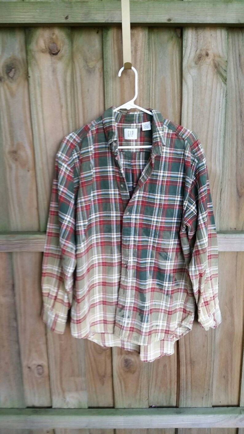 Men's Medium Distressed Flannel Shirt Green Tan Rust Fall Colors - Etsy