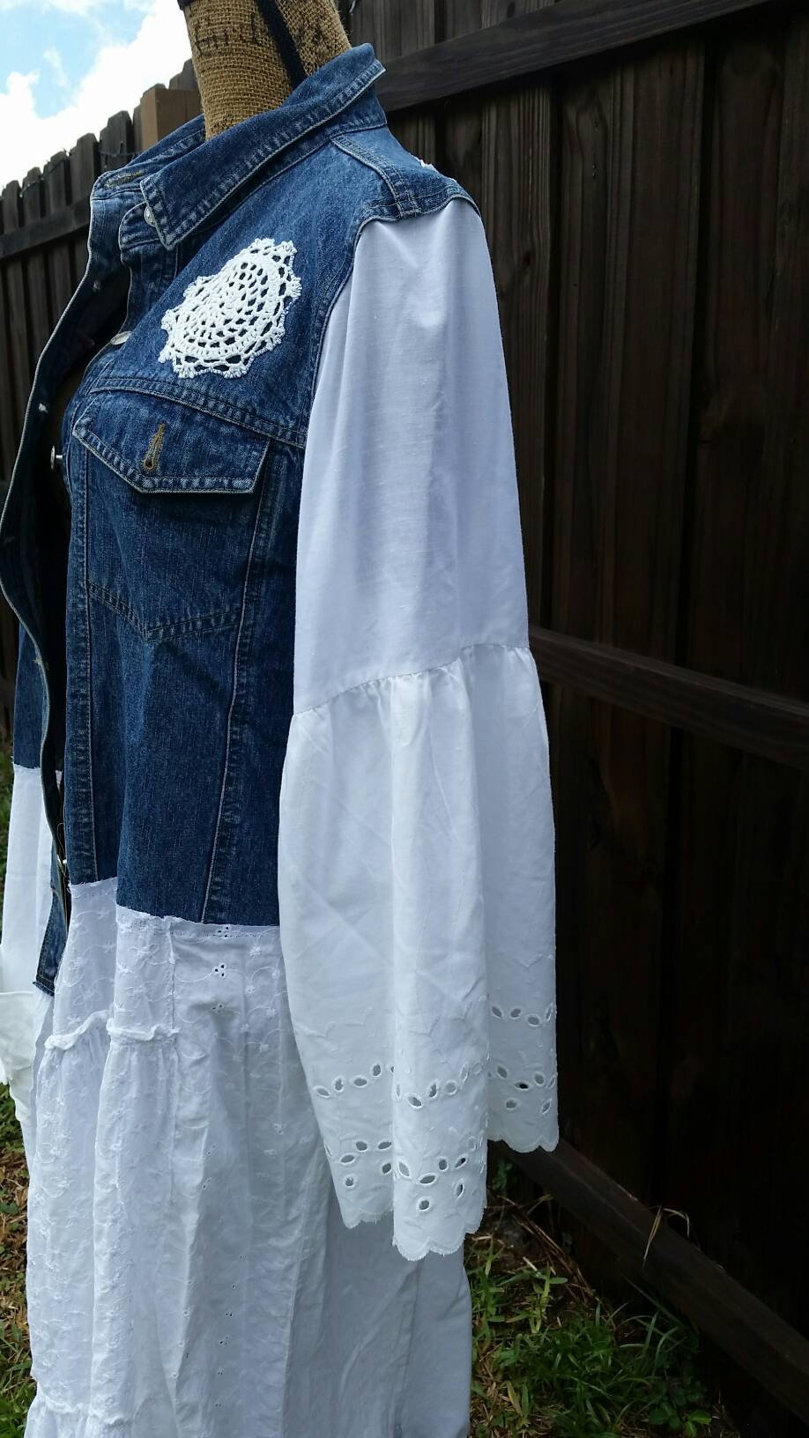 Upcycled Denim and White Lace Duster Jacket - Etsy