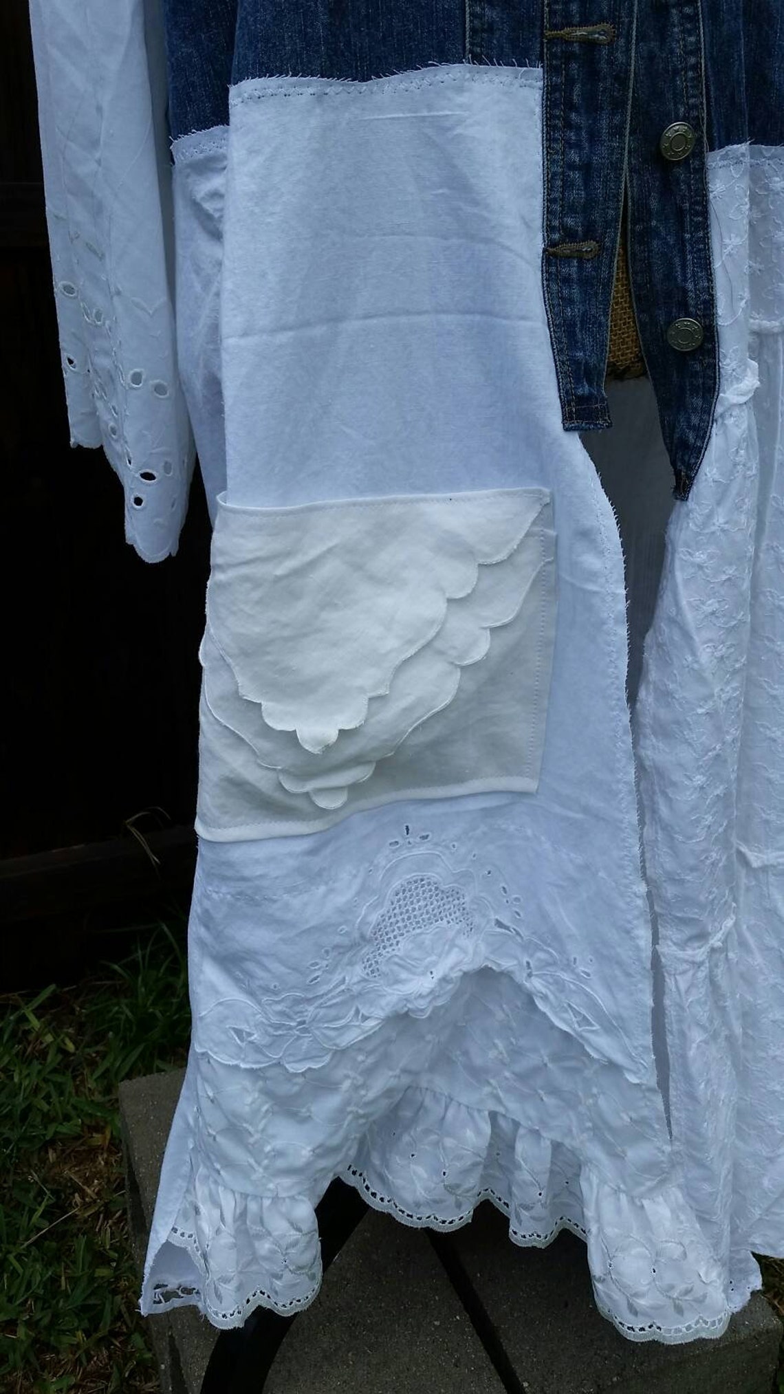Upcycled Denim and White Lace Duster Jacket | Etsy