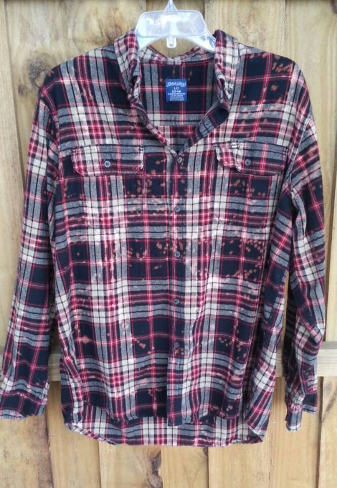 Bleached Distressed Flannel Shirt Unisex Shirt Black Red Tan Mens Large ...