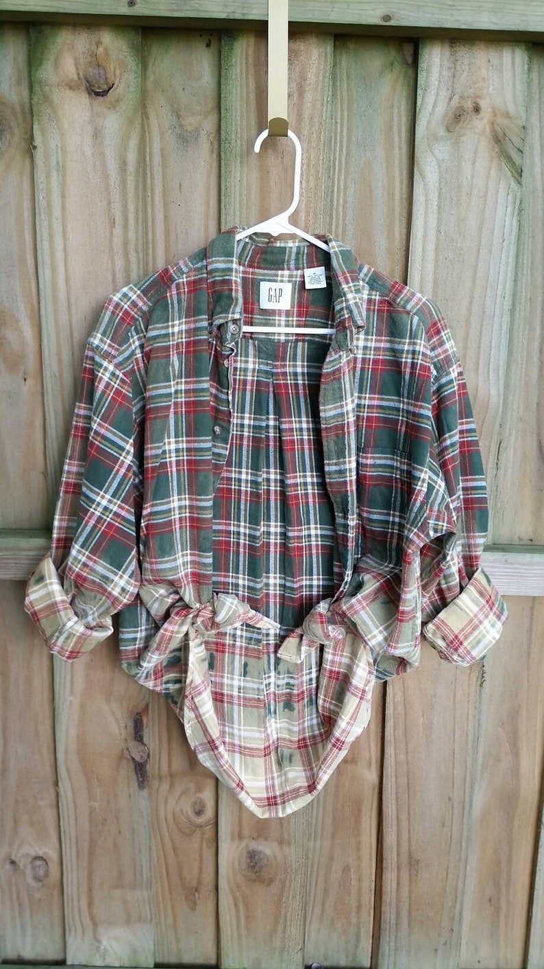 Men's Medium Distressed Flannel Shirt Green Tan Rust Fall Colors - Etsy