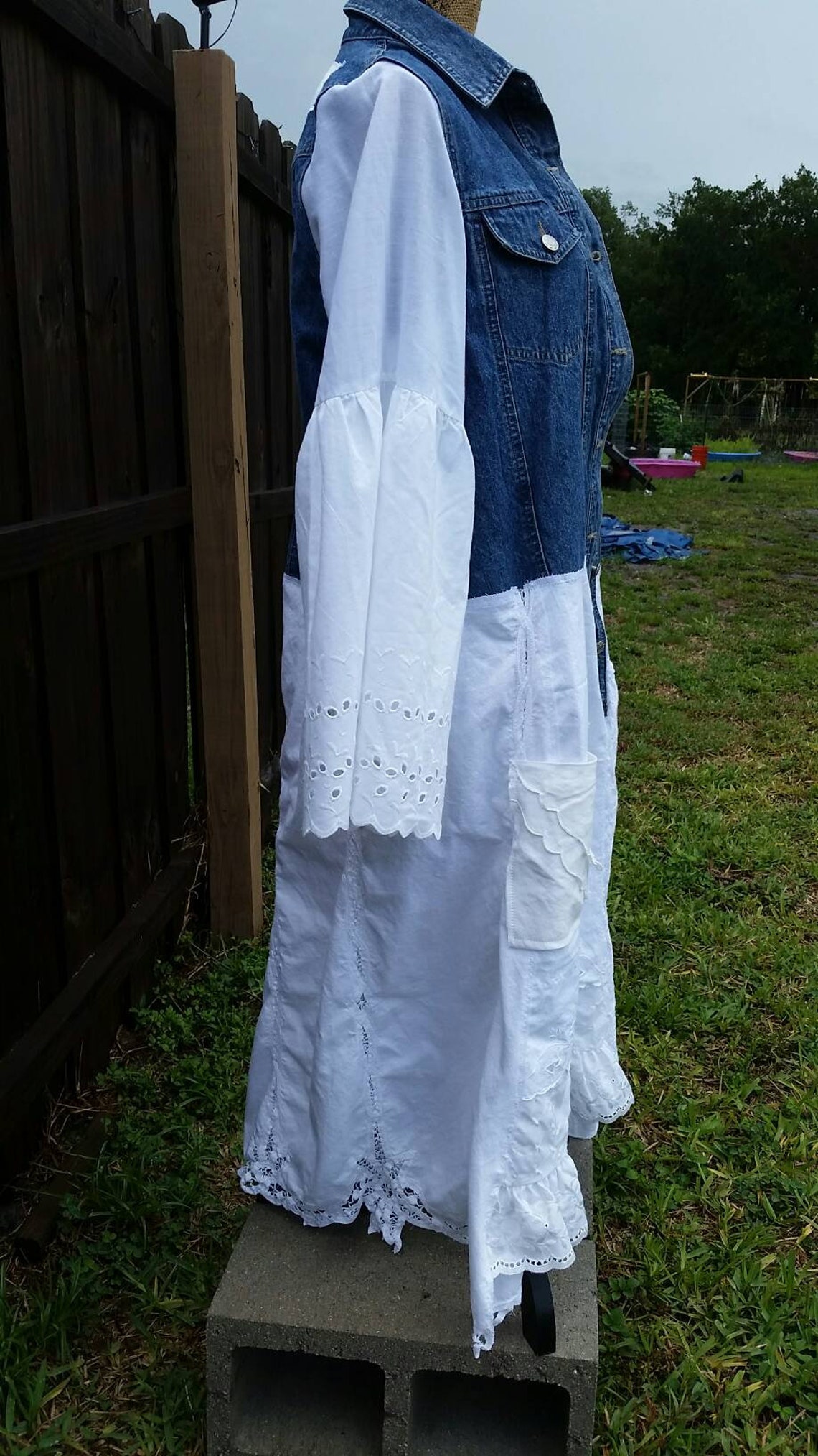 Upcycled Denim and White Lace Duster Jacket | Etsy