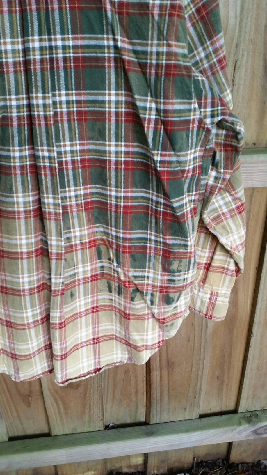 Men's Medium Distressed Flannel Shirt Green Tan Rust Fall Colors - Etsy