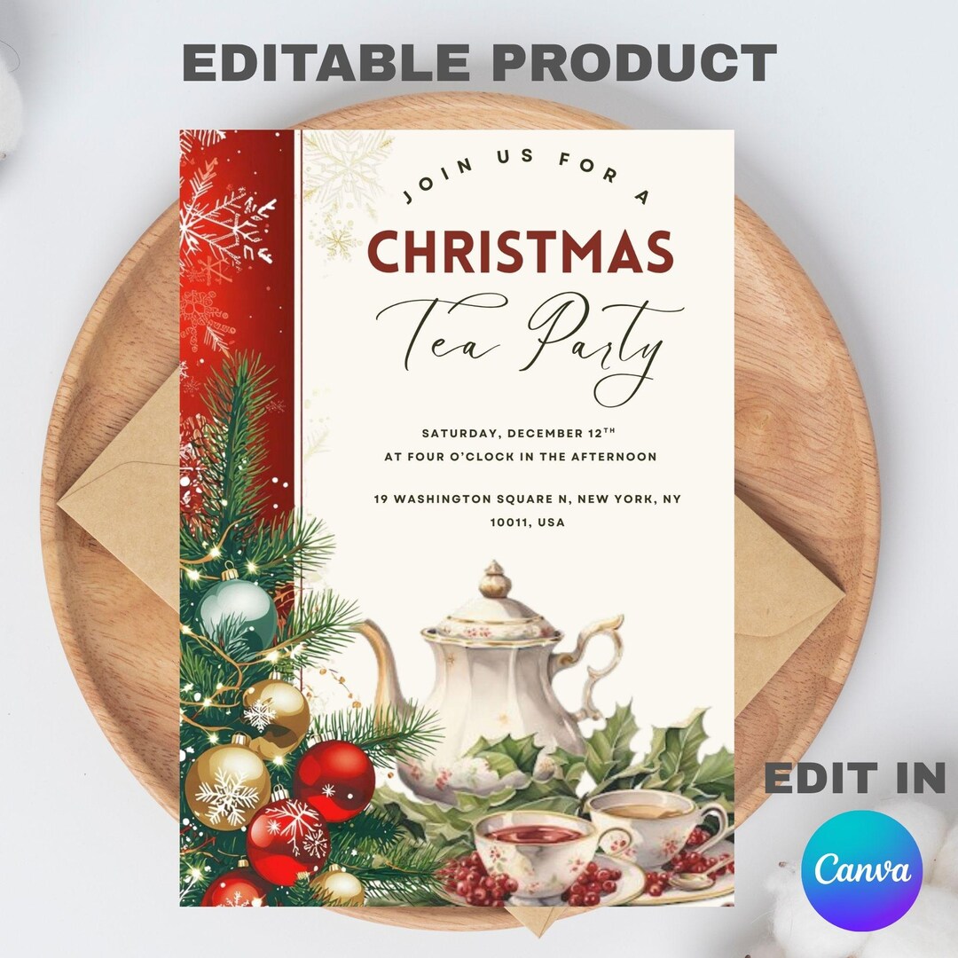 Editable Christmas Tea Party Invitation Template (5x7) Digital ...