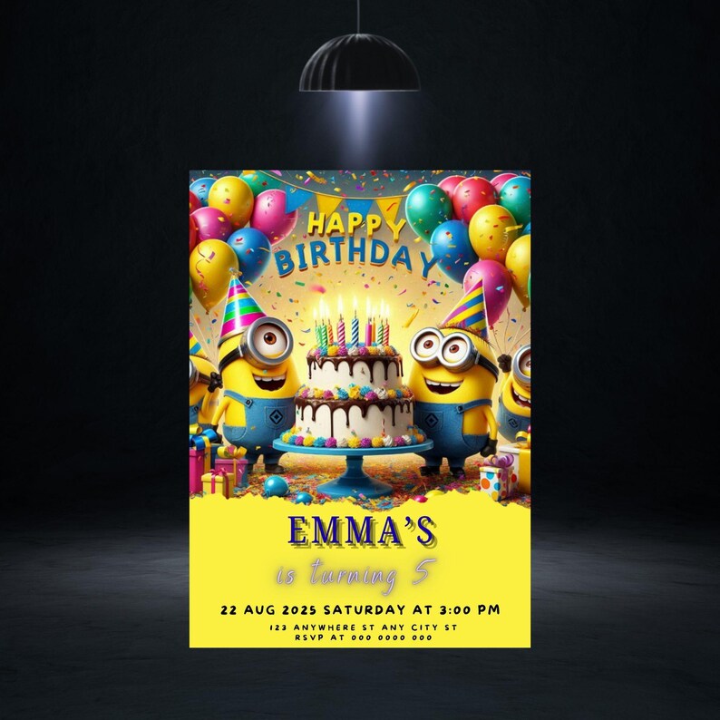 Editable Minions Birthday Party Invitation Template ( 5x7 ) Digital ...