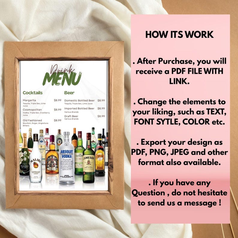 Editable Signature Drink Bar Menu Template (5x7) Digital Downloadable ...