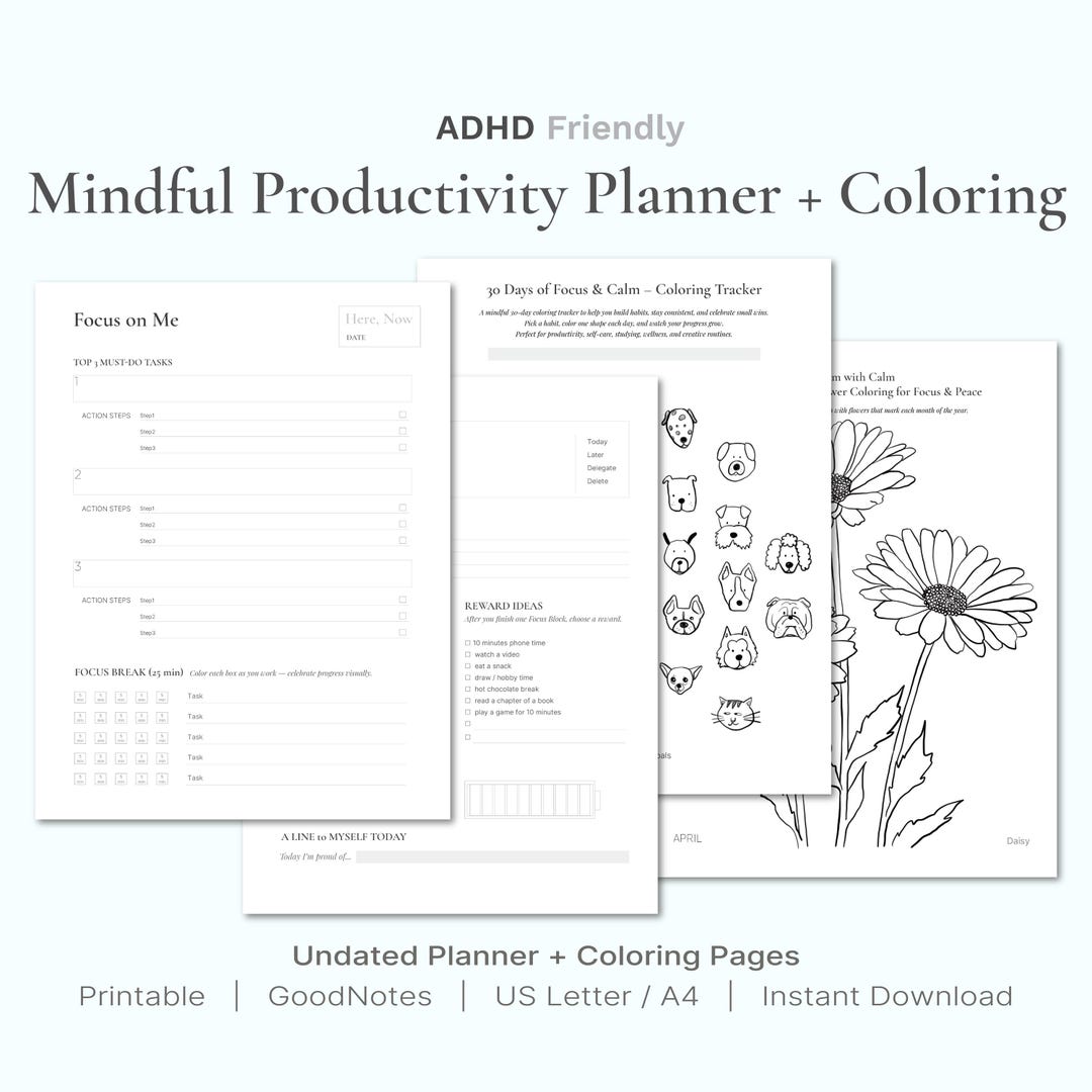 Adhd-friendly All-in-one Mindful Productivity & Coloring Planner ...