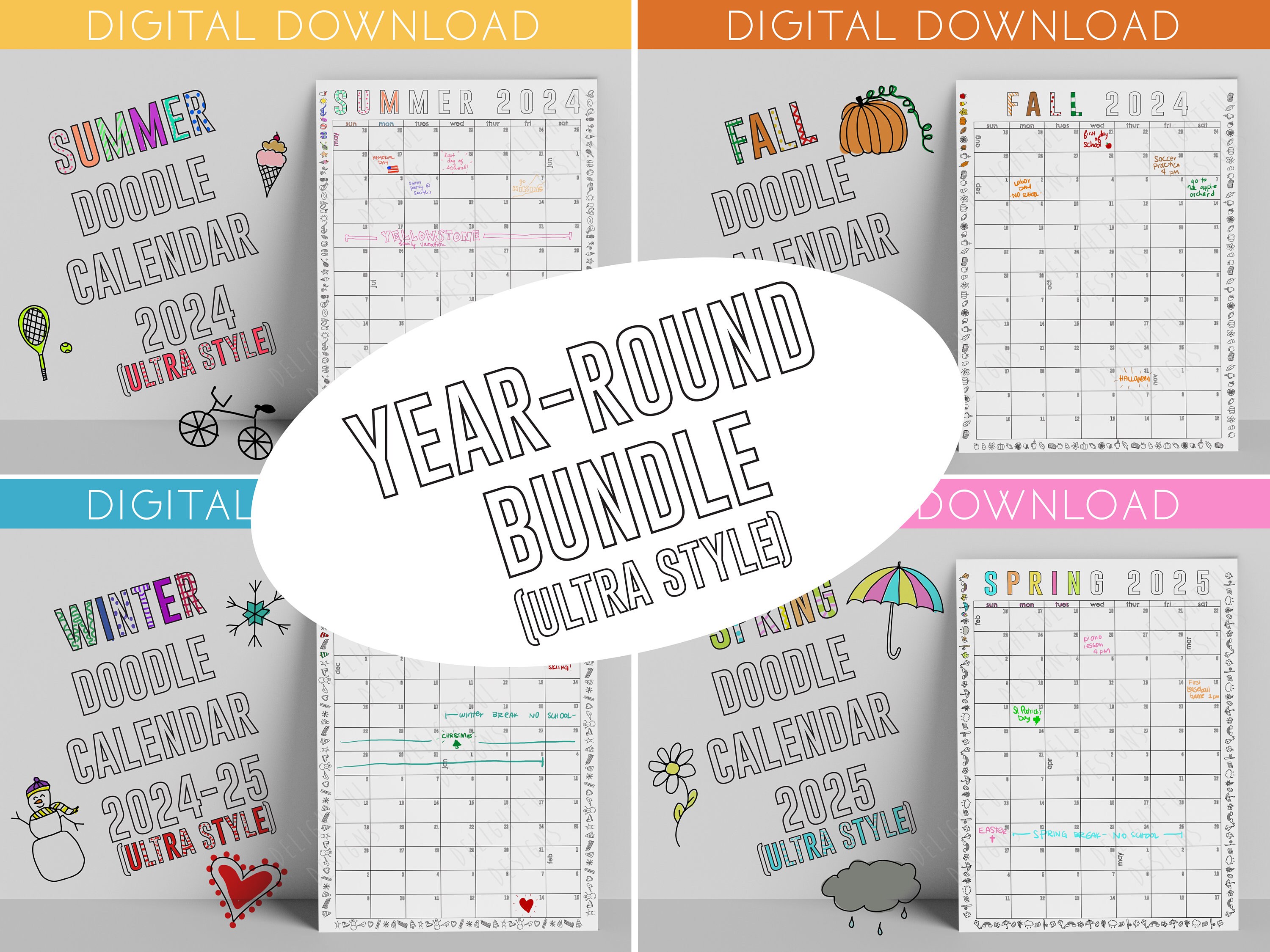 Year-round BUNDLE Doodle Calendar ULTRA STYLE Summer 2024, Fall 2024 ...