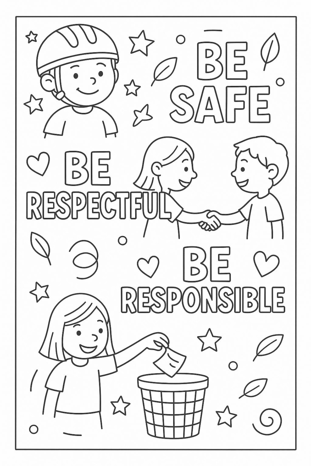 Be Safe, Responsible, Respectful Coloring Pages (2) - Etsy