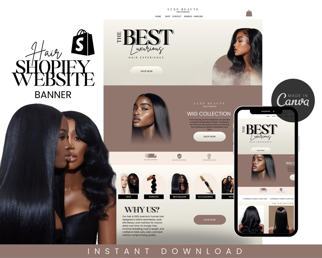 Hair Business Shopify Banner Template | Neutral Website Banner Design ...