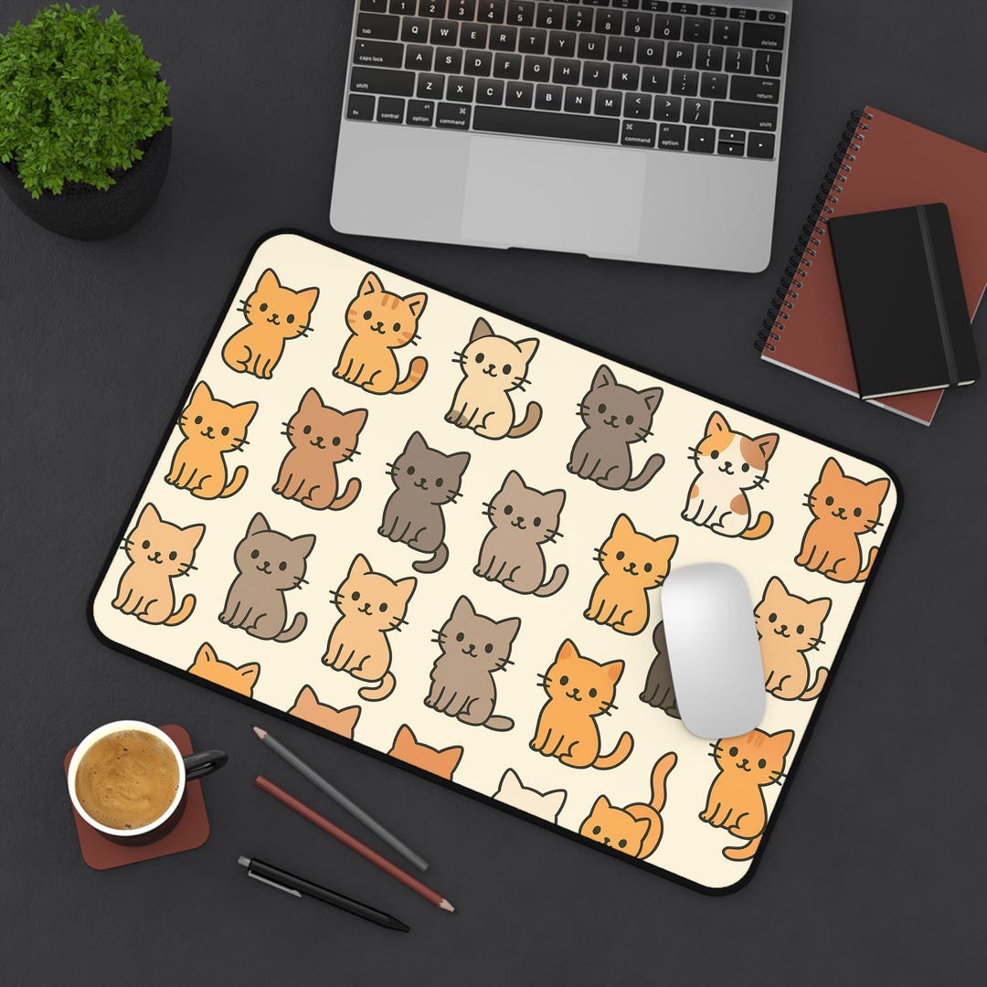 Cute Cat Desk Mat for Cat Lovers, Home Office Decor, Gift for Pet ...