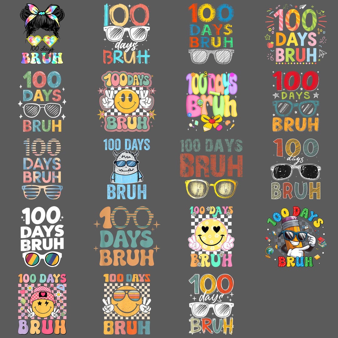 Bruh 100 Days of School PNG – Funny 100th Day Sunglasses Kids Retro ...