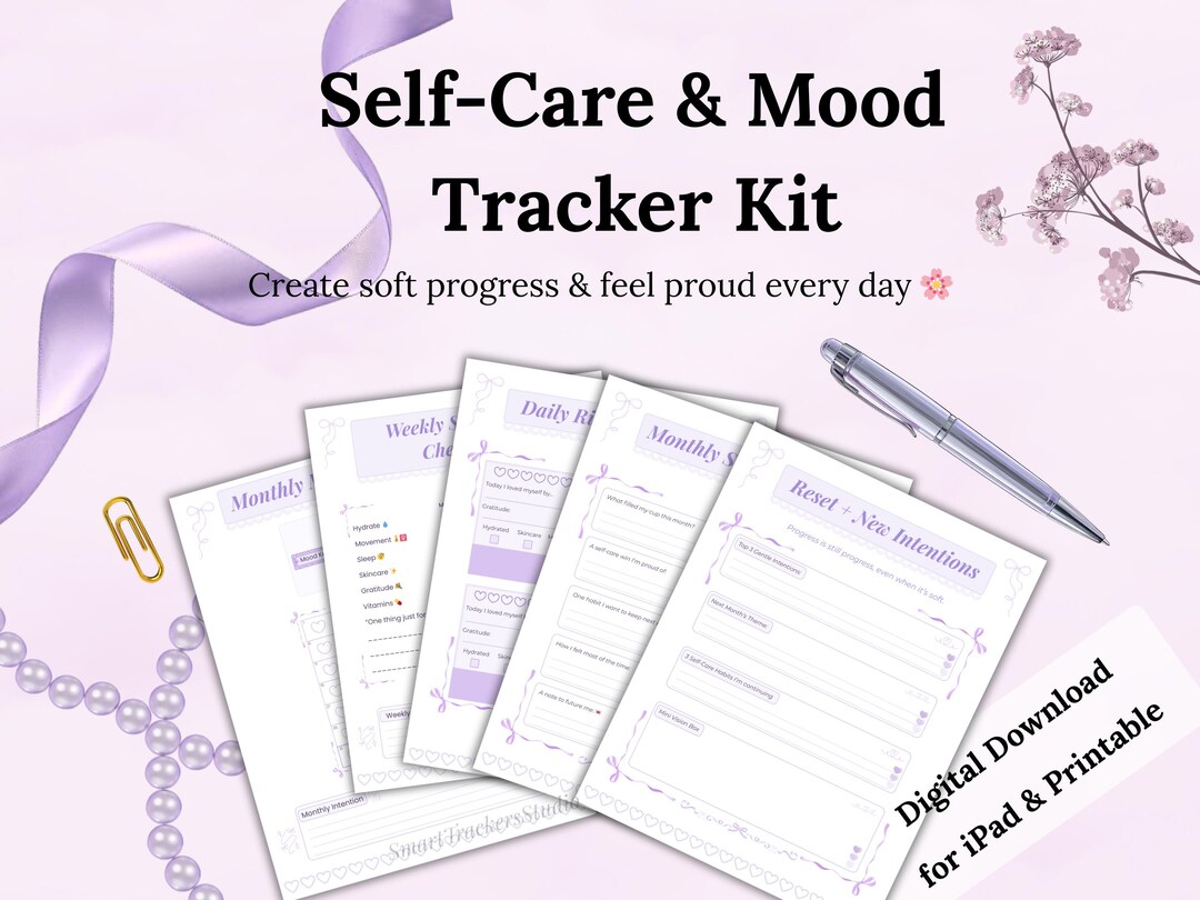 Coquette Self-care Planner | Mood & Habit Tracker (PDF Download ...