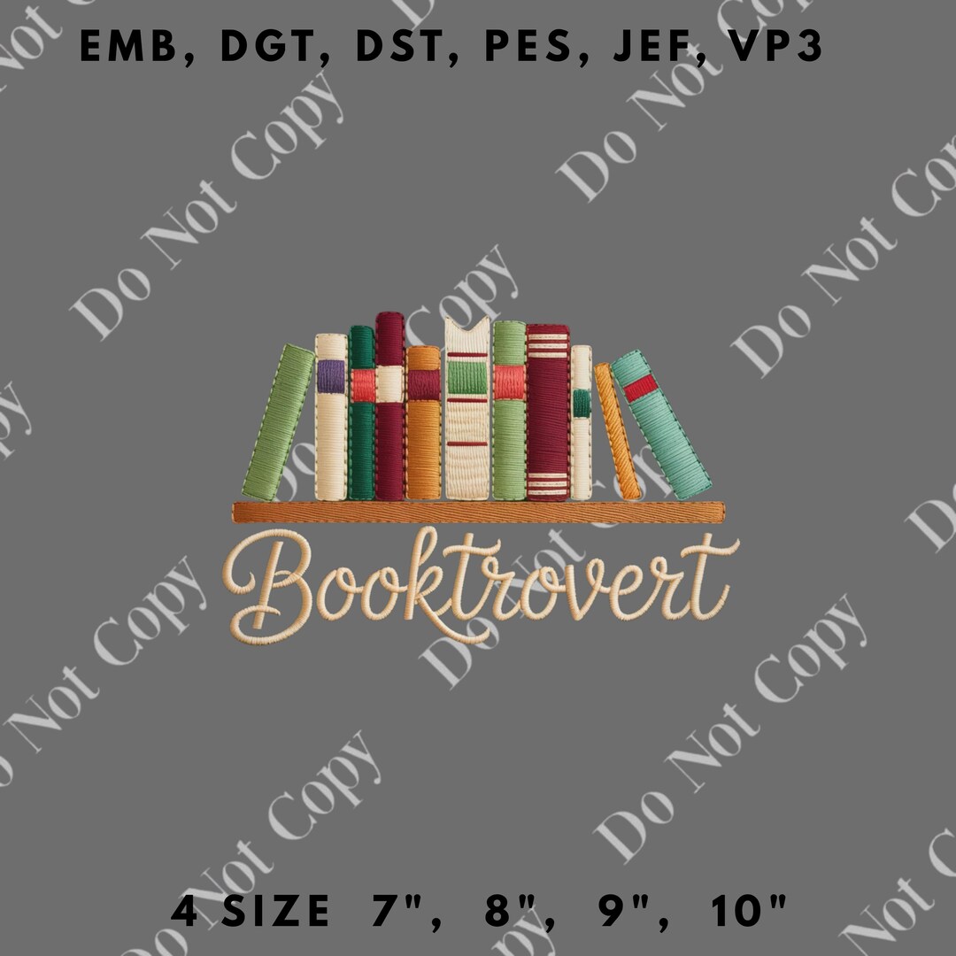 Booktrovert Embroidery Design, Reading Book Pattern (digital Download ...