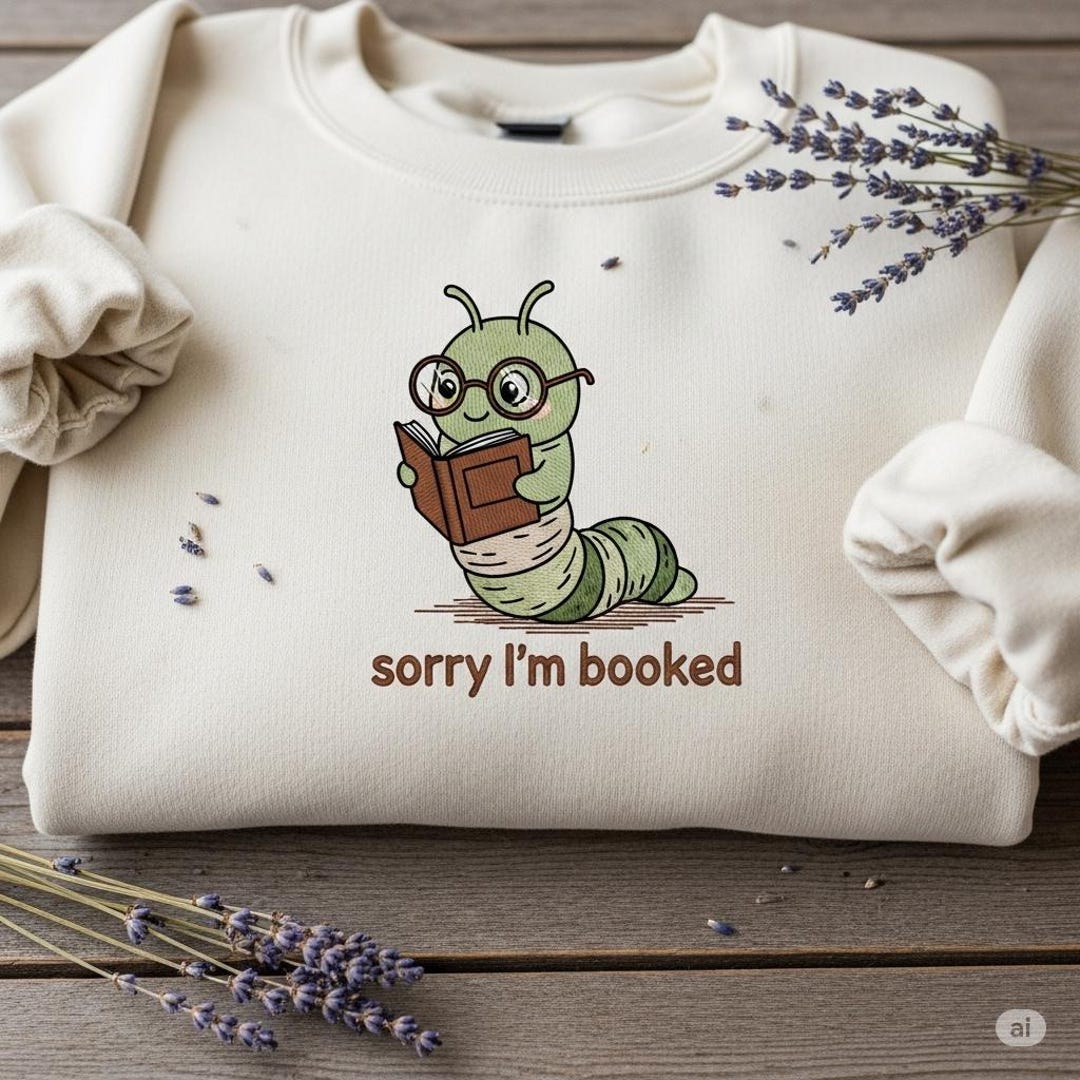 Bookworm Embroidery Design: Sorry I’m Booked, Nerdy Reader (machine ...