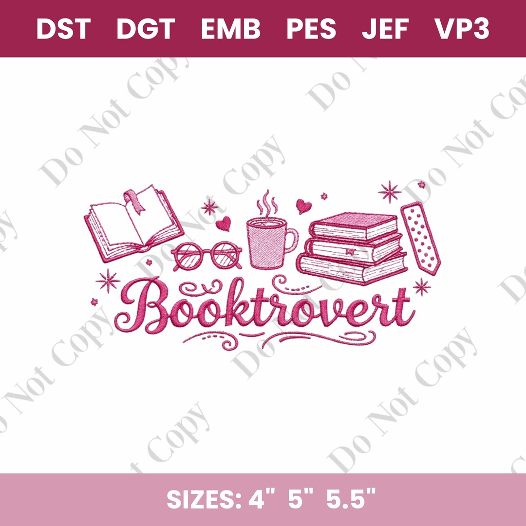 Booktrovert Embroidery Design, Book Lover Floral Stack (digital Stitch ...