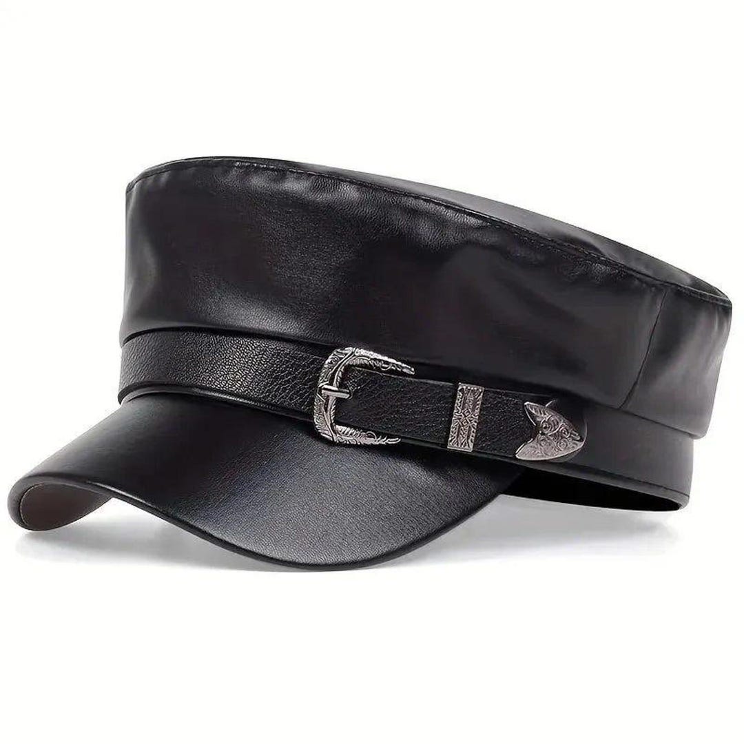 Black Leather Captain Cap | Steampunk Sailor Peaked Hat | Unisex ...