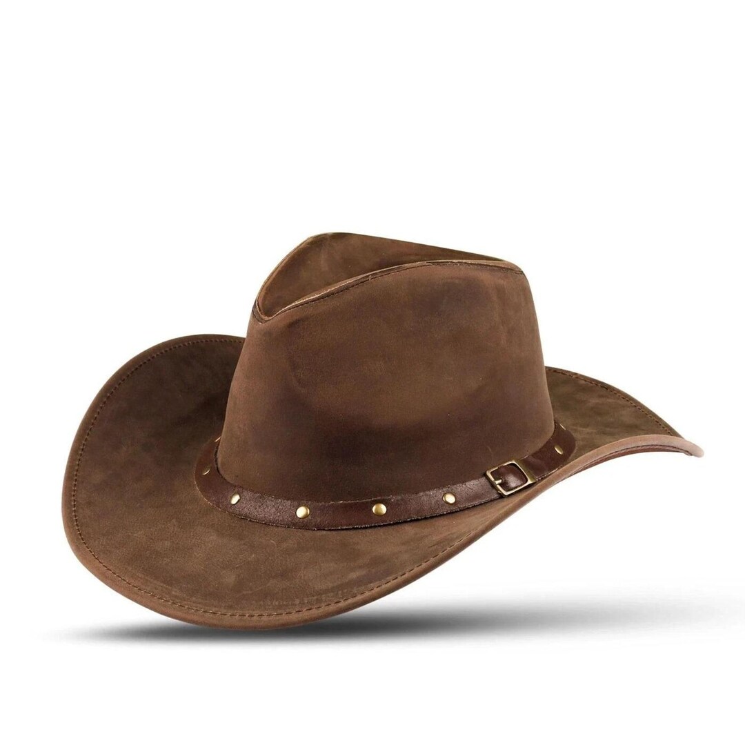 Handmade Rustic Brown Leather Cowboy Hat: Western Outback Style - Etsy