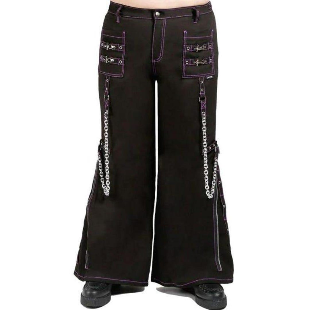 Gothic Chain Cargo Pants: Black With Purple Stitching, Punk Streetwear ...