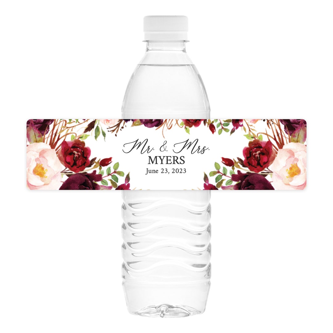 Marsala Floral Water Bottle Labels Printed Water Bottle Labels ...