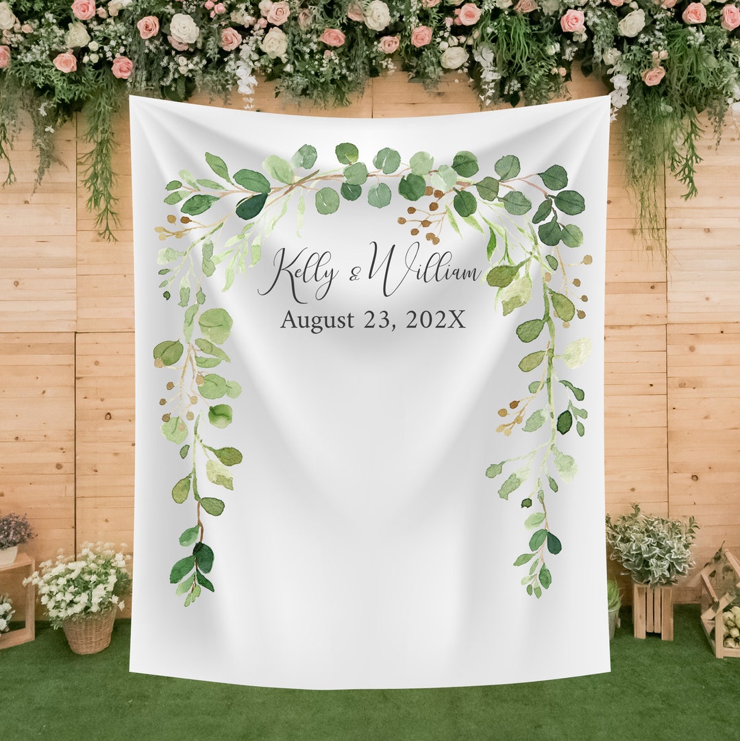 Greenery Personalized Backdrop, Wedding Backdrop, Greenery Wedding ...