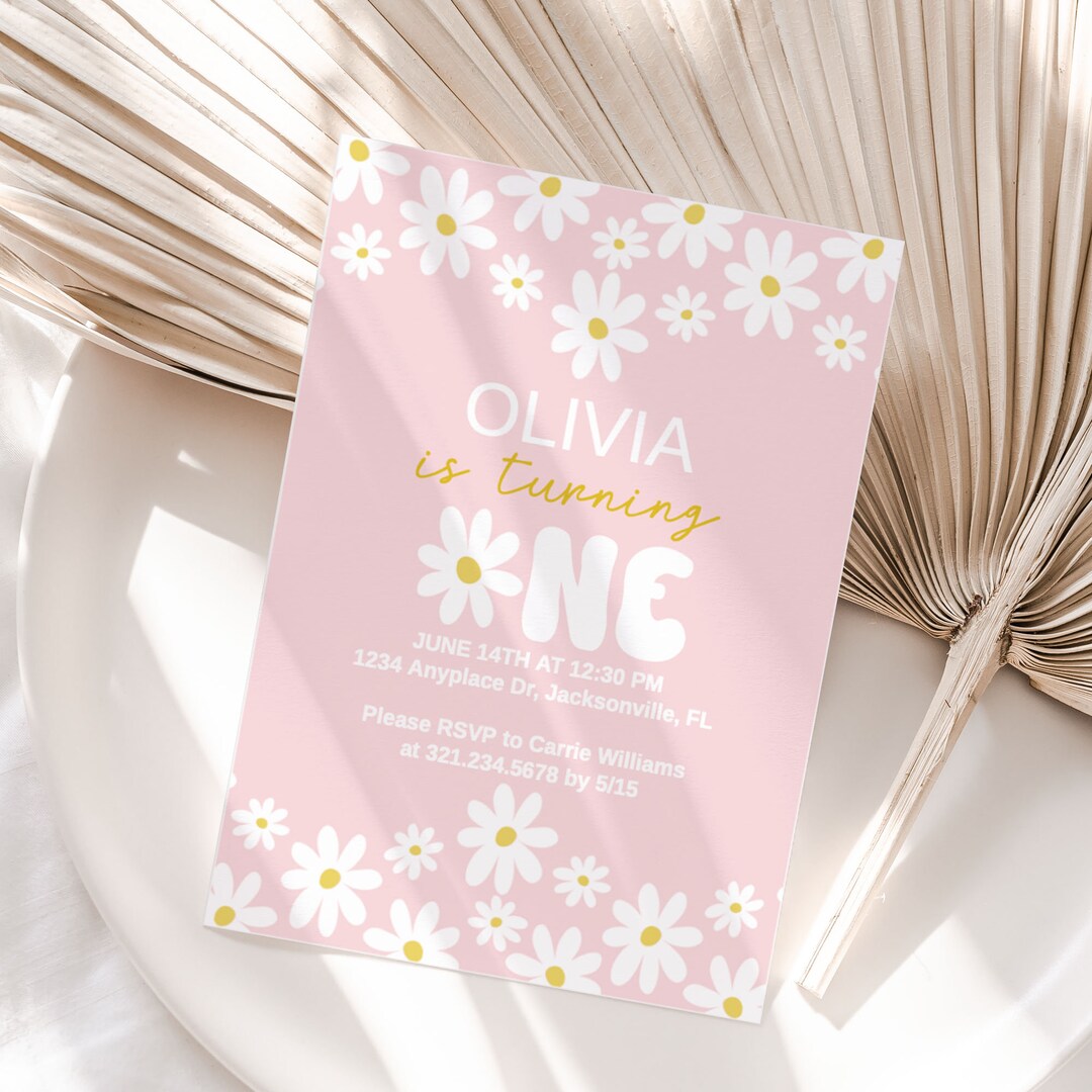 Pink Daisy Birthday Party Invitations Custom Printed Invitations ...