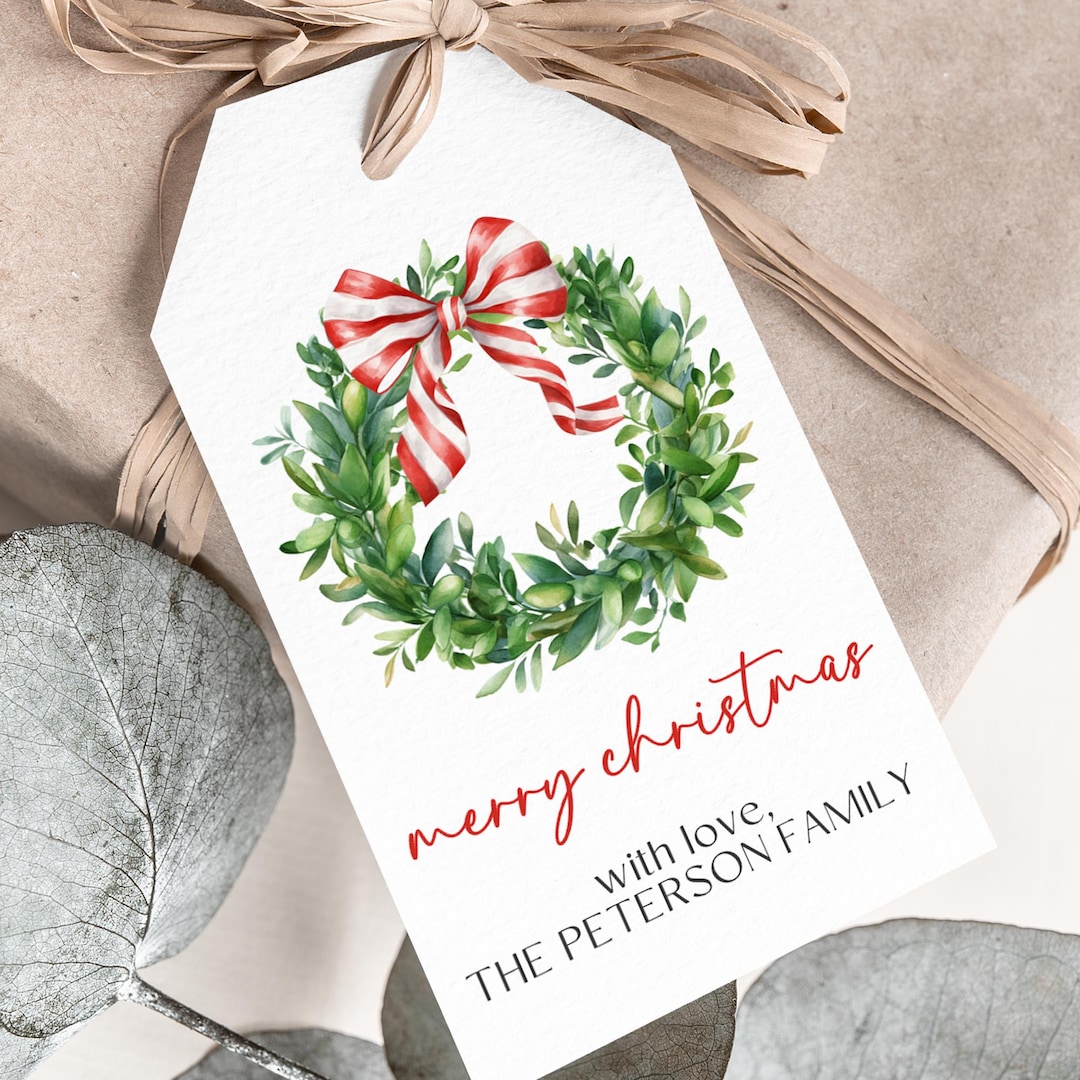 Boxwood Wreath Gift Tags, Personalized Christmas Tags, Printed Holiday ...