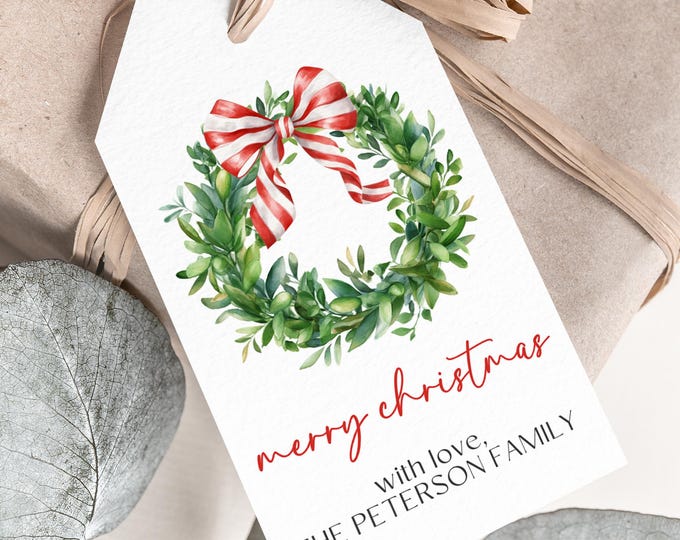 Boxwood Wreath Gift Tags, Personalized Christmas Tags, Printed Holiday ...