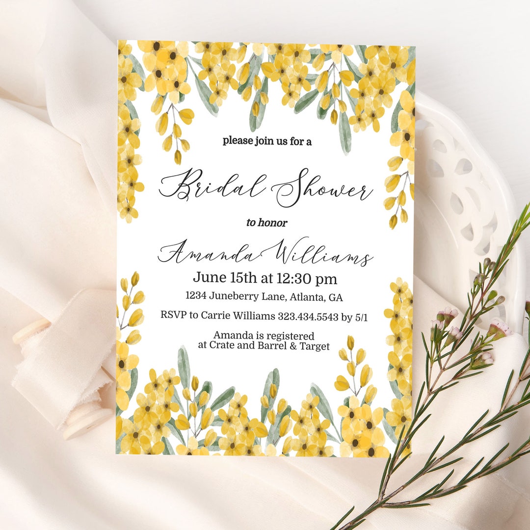 Yellow Floral Bridal Shower Invitations Custom Printed Invitations ...