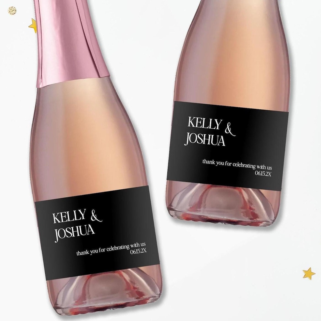 Black Mini Champagne Labels, Black Wedding Champagne Labels, Minimal ...