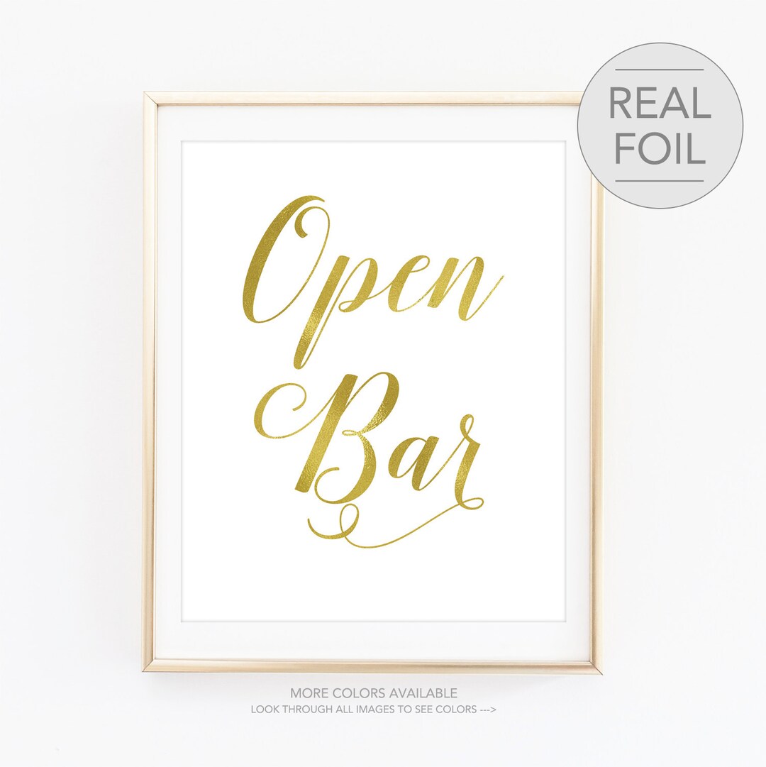 Open Bar Sign Open Bar Wedding Sign Open Bar Sign for Wedding Gold Foil ...