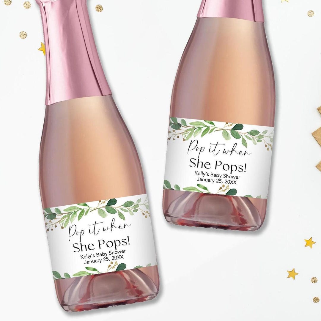 Pop It When She Pops, Greenery Mini Champagne Labels, Greenery Baby ...