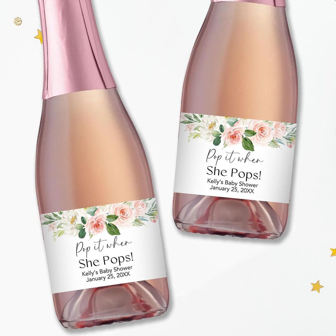Pop It When She Pops Champagne Labels, Floral Blush Baby Shower, Pop It ...