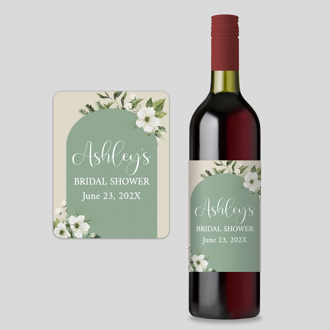 Sage Floral Arch Wine Labels Custom Wine Bottle Labels Personalized Wine Bottle Labels Printed ...