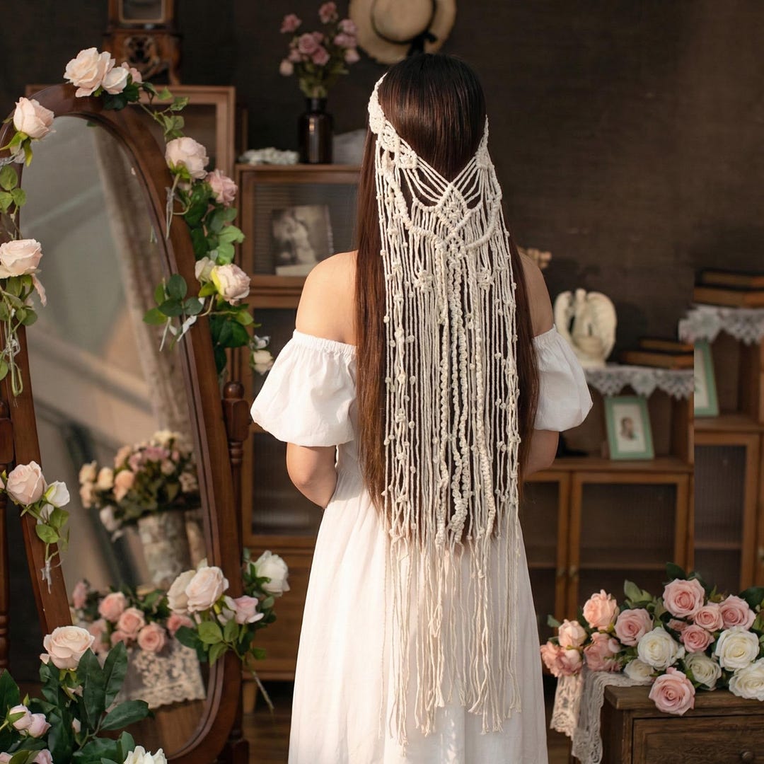 Macrame Veil Wedding |boho Headpiece & Bridal Hair Jewelry | Bohemian ...