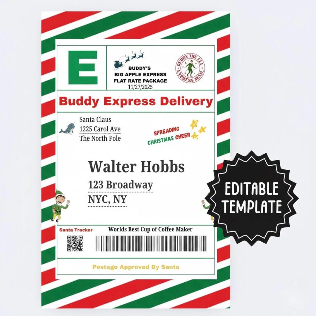 Santa Shipping Label, Santa Tracker Elf Arrival Box Label, Elf Shipping ...