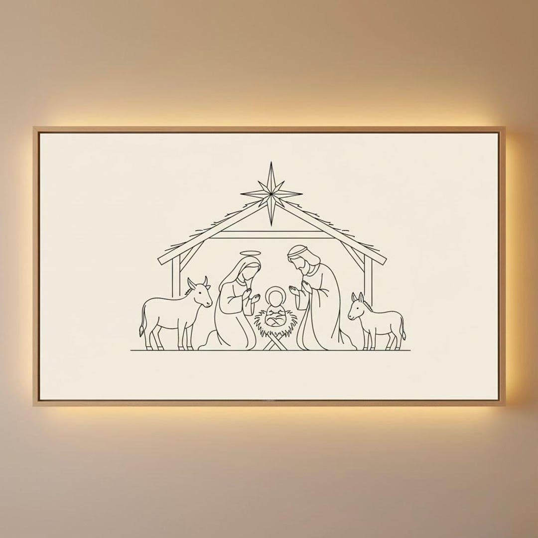 Minimalist Nativity Scene Line Art Print, Christmas Digital Download ...