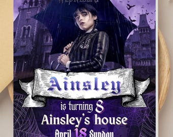 Wednesday Addams Birthday Invite - Kids Teens Digital Invite - Digital ...
