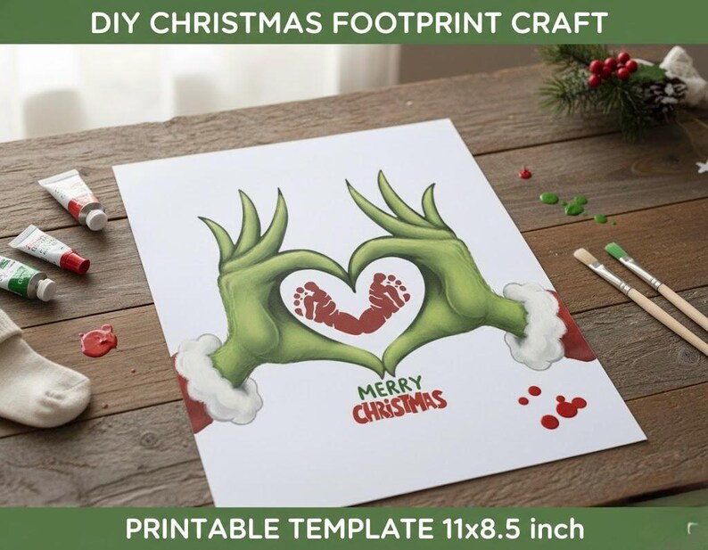Christmas Handprint Footprint DIY Art Craft, Merry Grinchmas Handprint ...