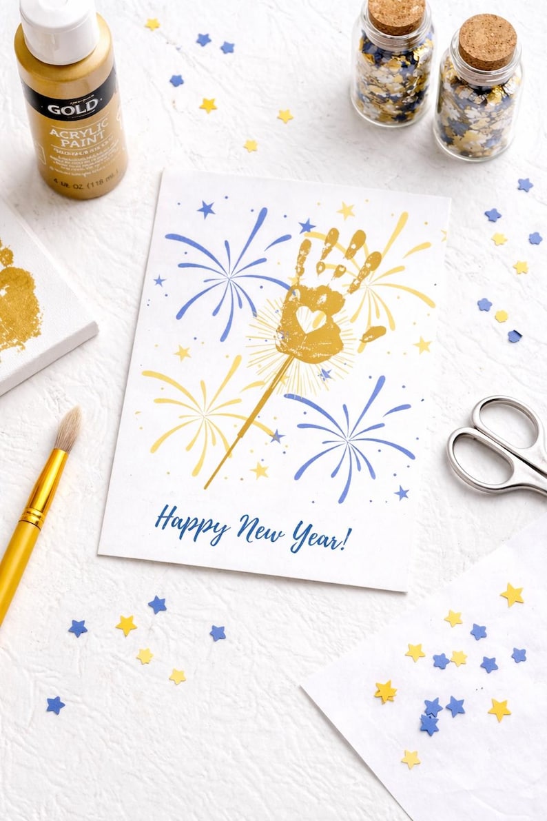 New Year Kids Handprint Craft Digital Download Fireworks Keepsake Art ...