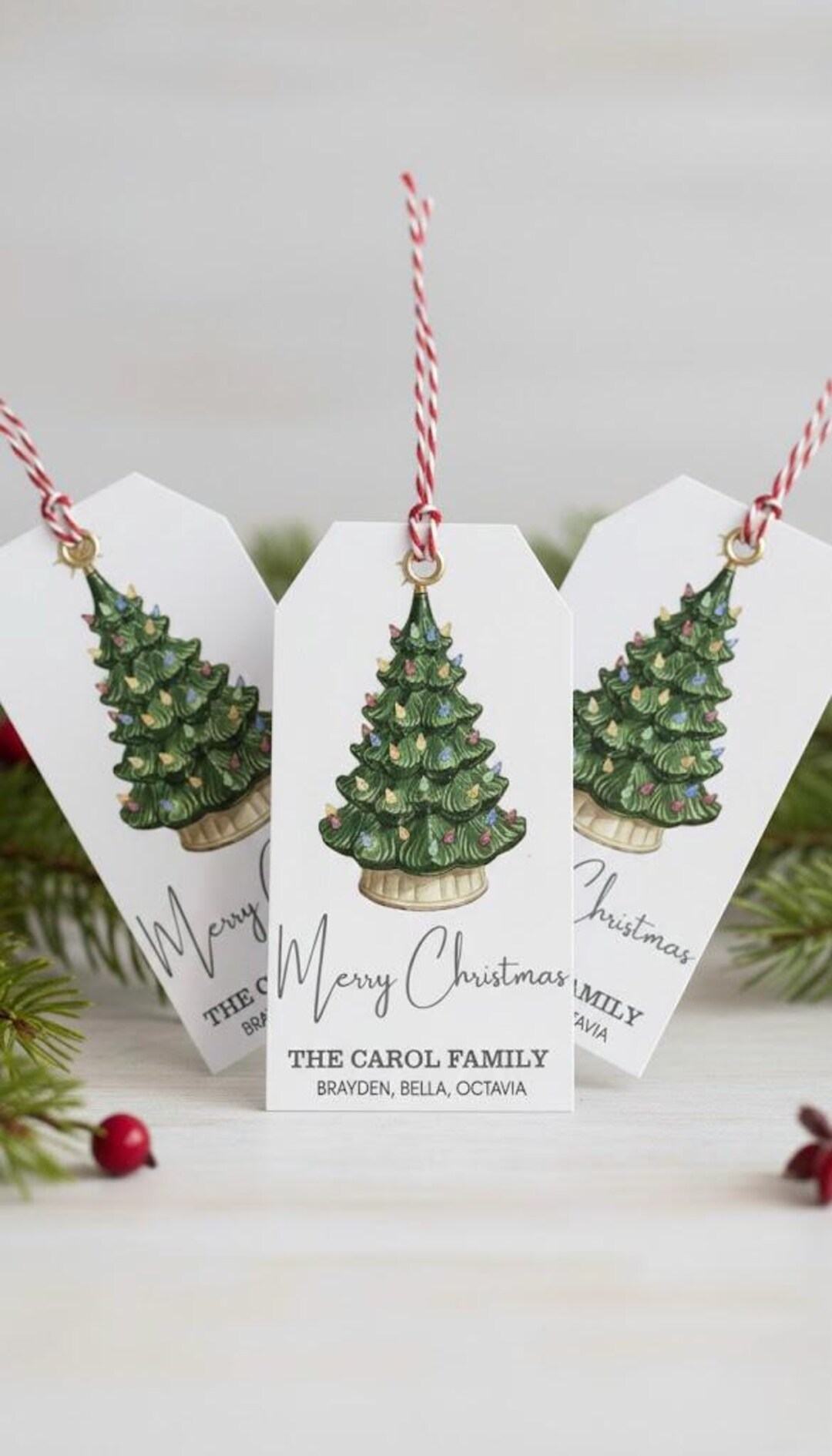 Christmas Gift Tag, Vintage Merry Christmas Tree Gift Tag Template ...