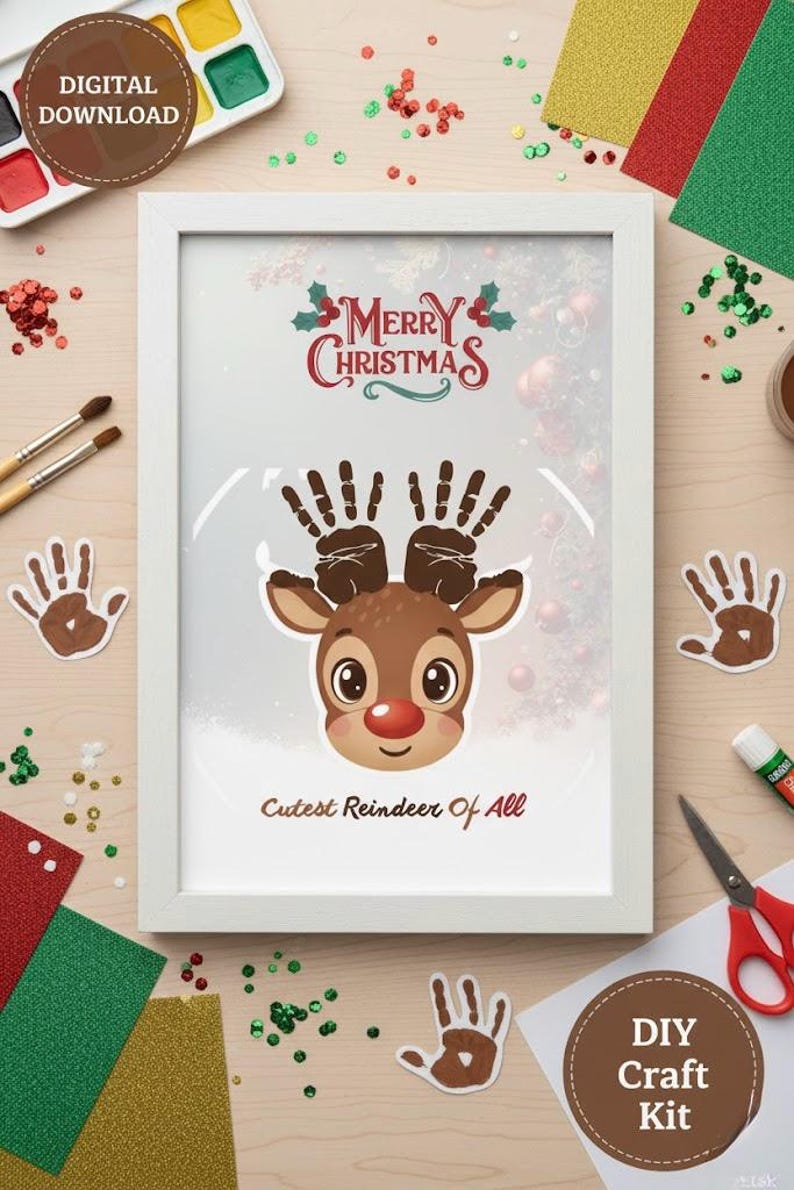Christmas Handprint Art, Reindeer, Handprint, Craft for Kids Baby ...