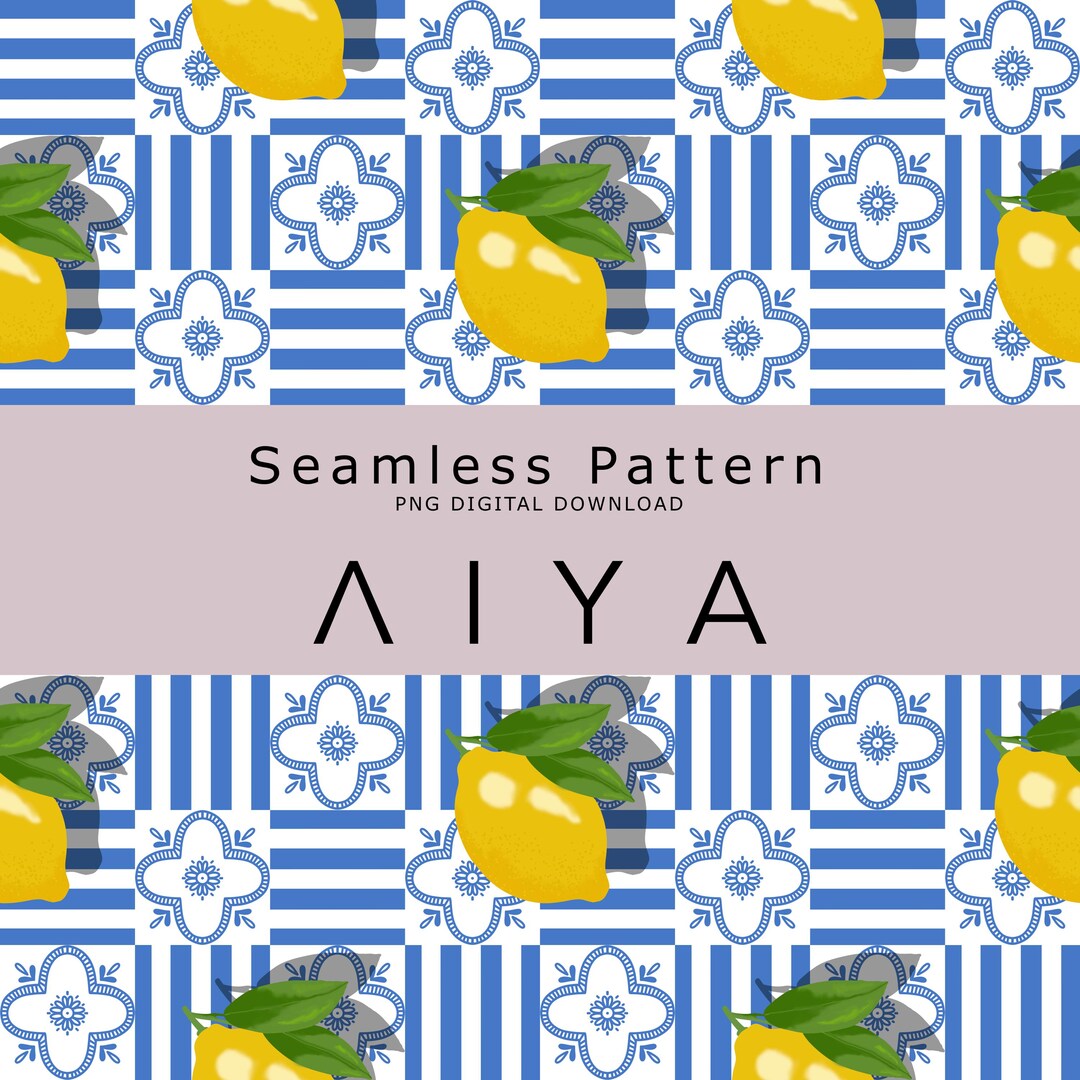 Mediterranean Tile Lemons Seamless Pattern - Hand-drawn Fresh Summer ...