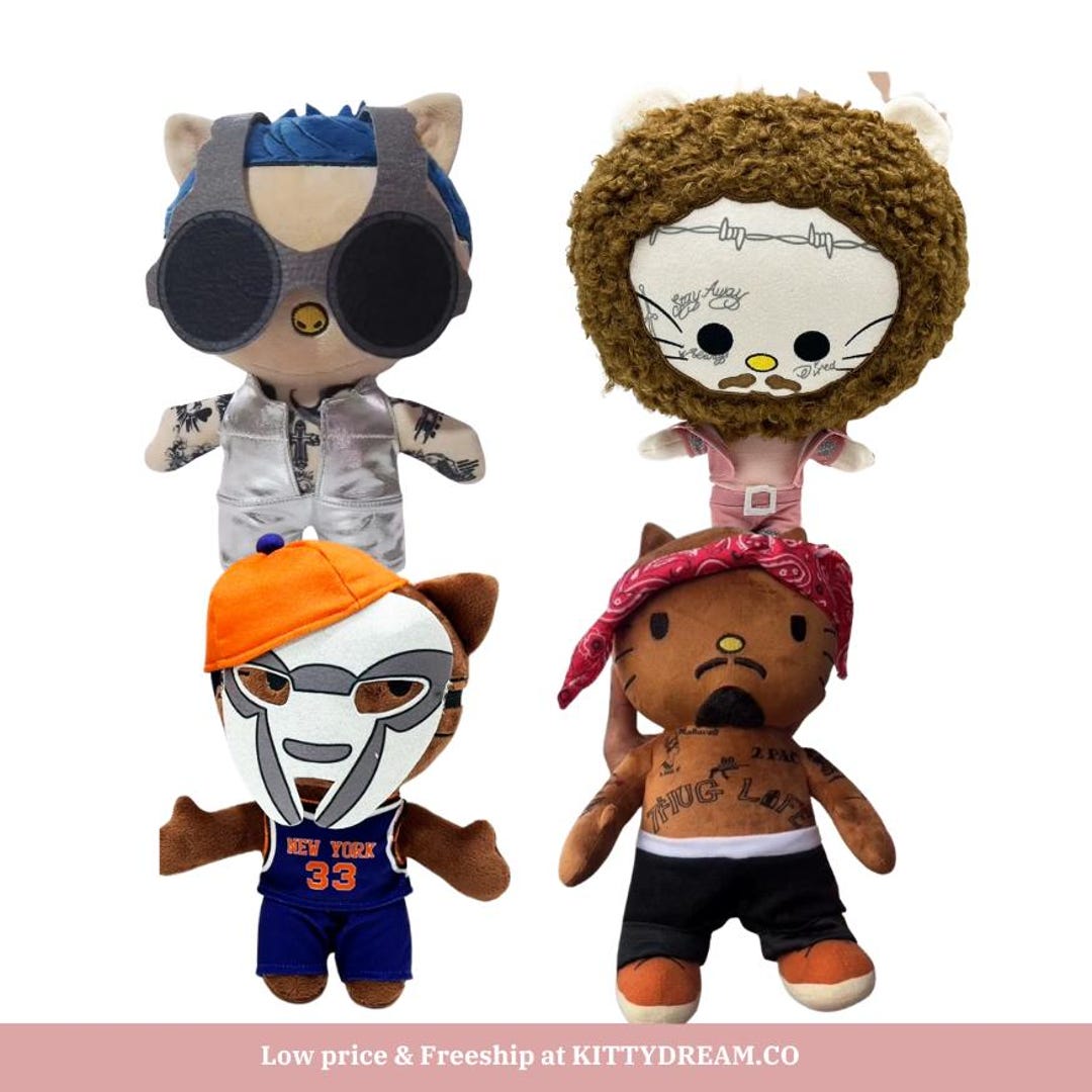 Hello Kitty Tupac Kitty Post Malone Rauw Alejandro MF Doom Plush Doll ...