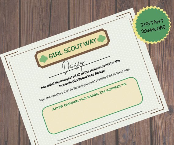 Brownie Girl Scout Way Certificate - Etsy