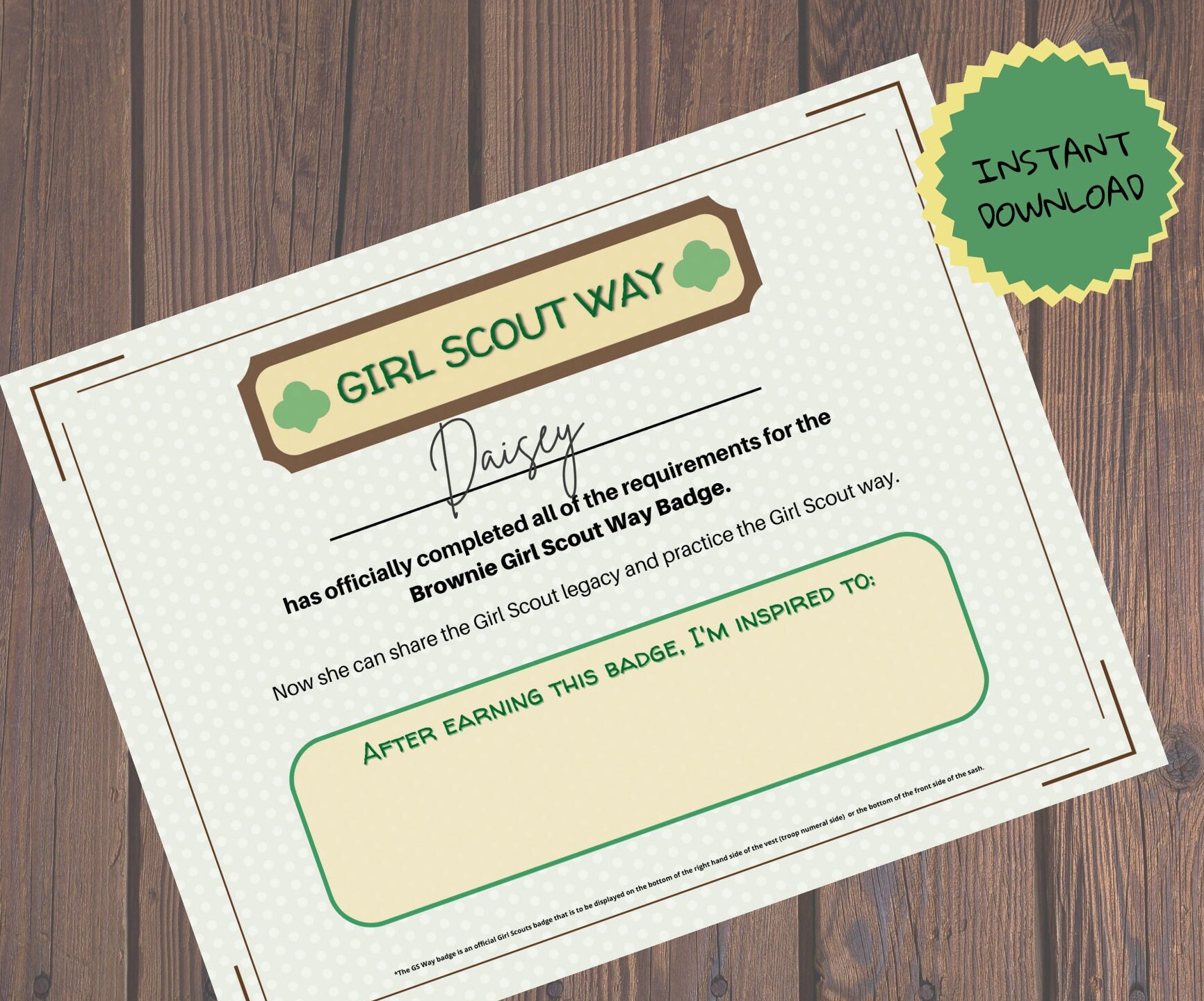 Brownie Girl Scout Way Certificate Etsy