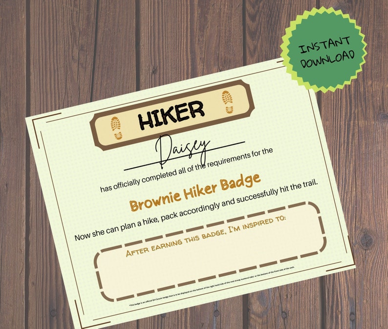 Brownie Hiker Badge Certificate - Etsy