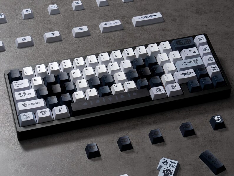 Angry Panda Keycap Set | Black & White Pop Theme | 132 Keys PBT Cherry ...