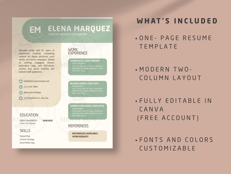 Modern Creative Resume Template | Editable One Page Resume | Canva ...